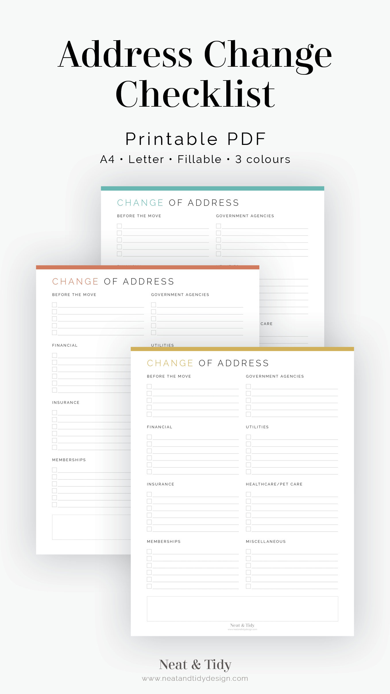 Change of Address Checklist - Fillable - Moving Planner - Printable ...