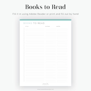 Books to Read List - Fillable - Printable PDF - Readers Kit, Book ...