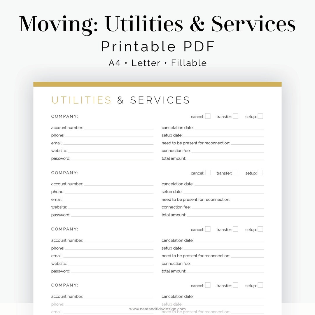 Moving Utilities & Services to Cancel and Set up - Fillable - Moving ...