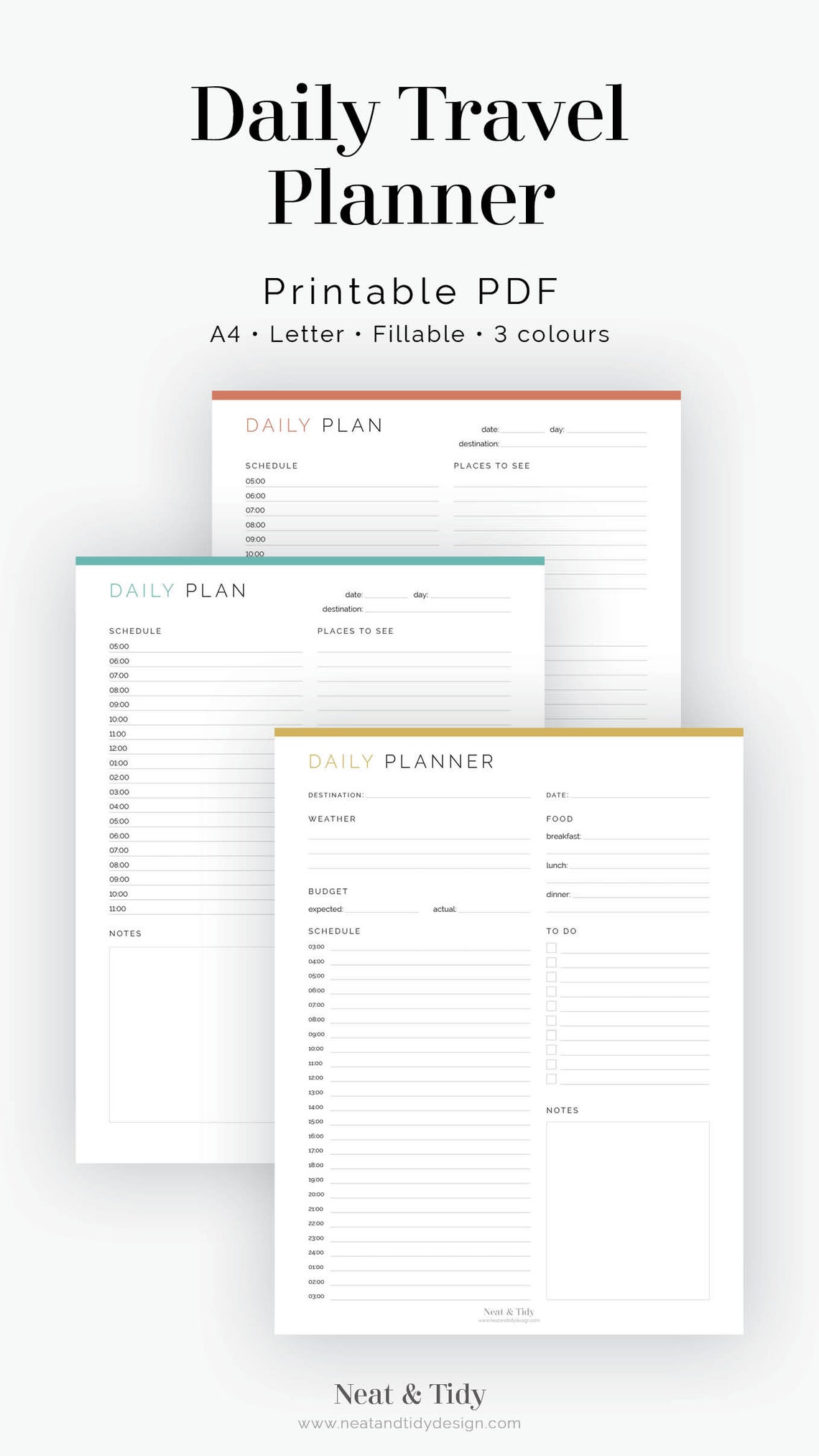 Daily Travel Planner - Fillable - Travel Planner, Vacation Planner ...
