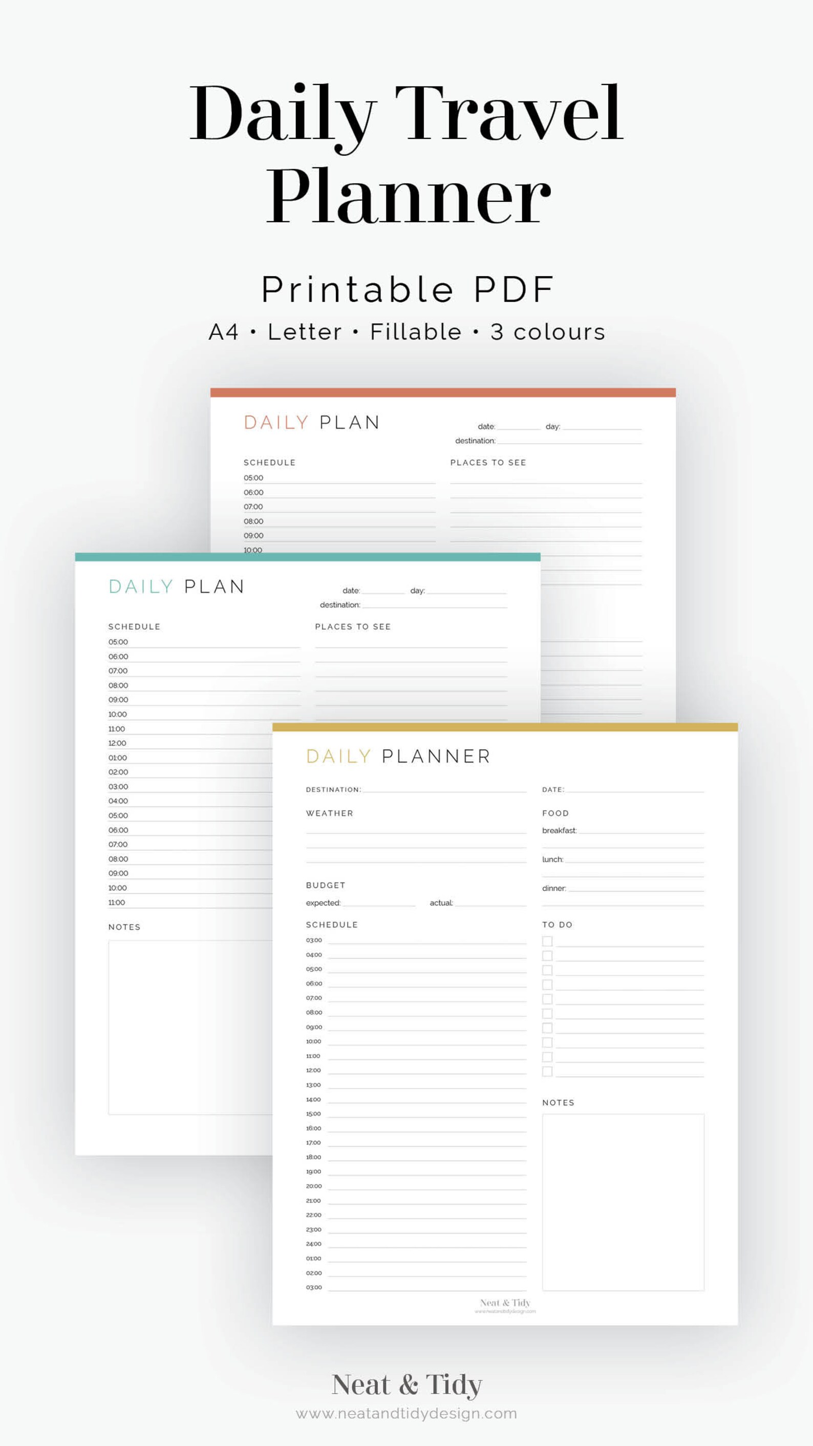 Daily Travel Planner - Fillable - Travel Planner, Vacation Planner ...