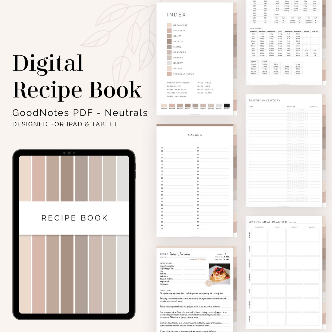Digital Recipe Book for Goodnotes (portrait) - Hyperlinked Tabs ...