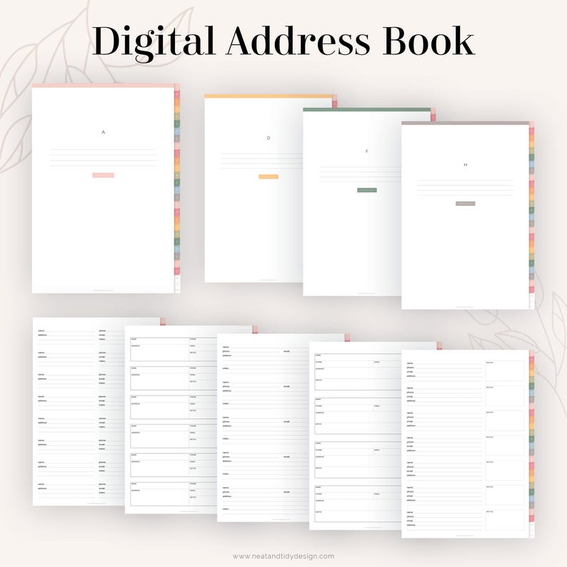 Digital Address Book for Goodnotes & Notability (rainbow) - Hyperlinked ...