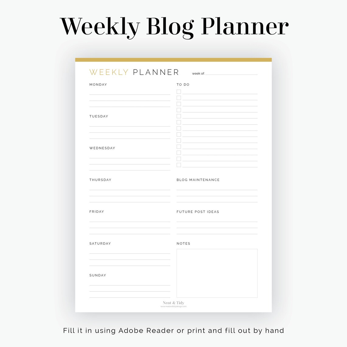 Weekly Blog Planner Fillable Printable PDF Business Planner, Planner ...