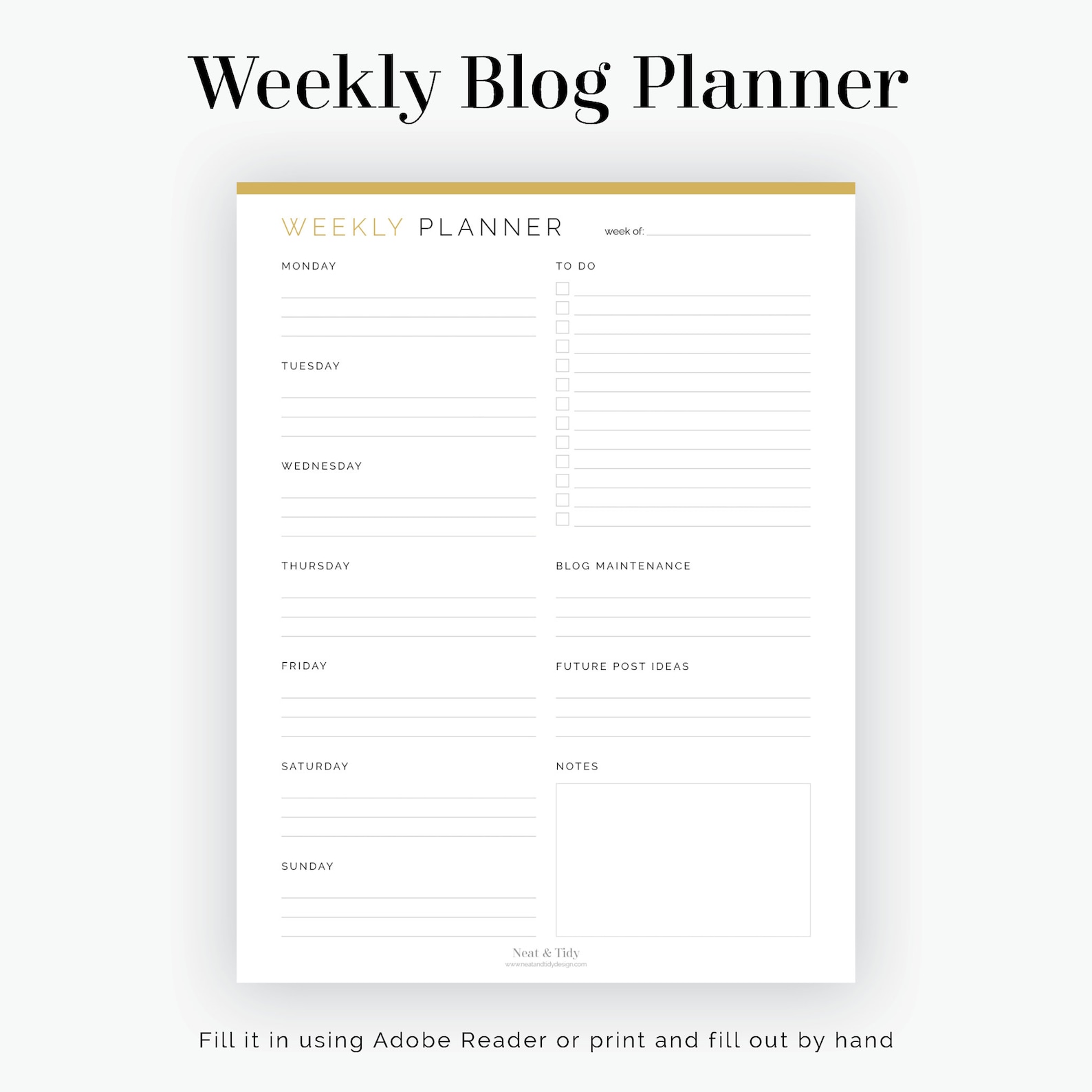 Weekly Blog Planner Fillable Printable PDF Business Planner, Planner ...