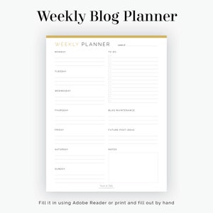 Weekly Blog Planner - Fillable - Printable PDF - Business Planner ...