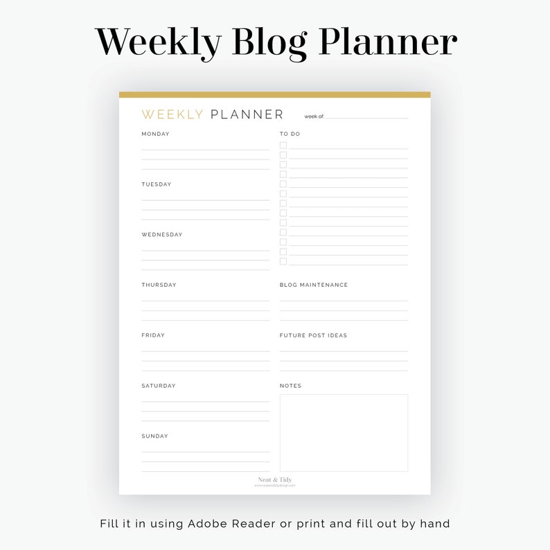 Weekly Blog Planner Fillable Printable PDF Business Planner, Planner ...