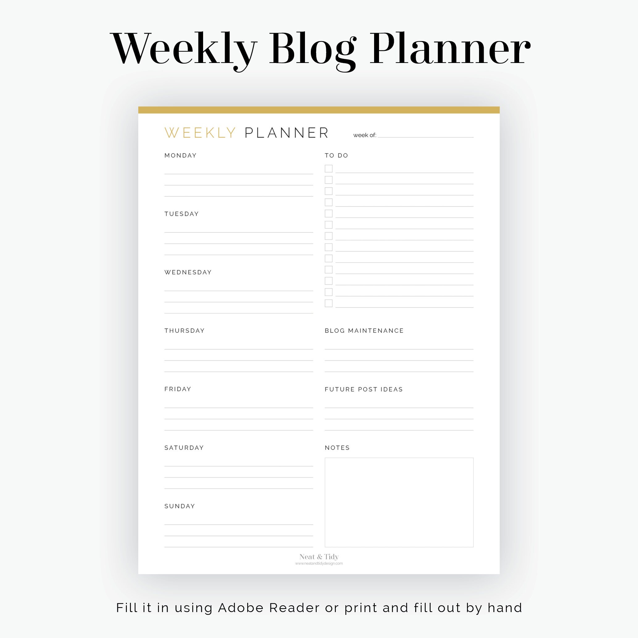 Weekly Blog Planner Fillable Printable PDF Business Planner, Planner ...