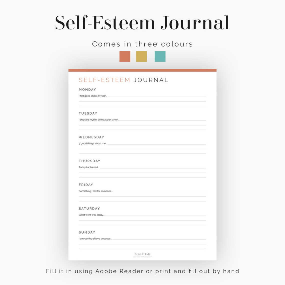 Self-esteem Journal - Fillable - Printable PDF - Journaling, Self-care ...