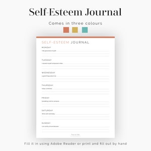 Self-esteem Journal - Fillable - Printable PDF - Journaling, Self-care ...