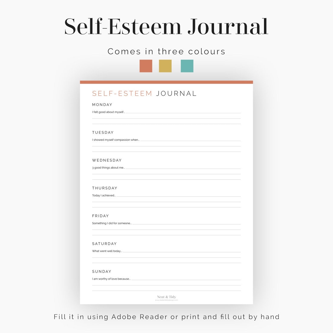 Self-esteem Journal - Fillable - Printable PDF - Journaling, Self-care ...