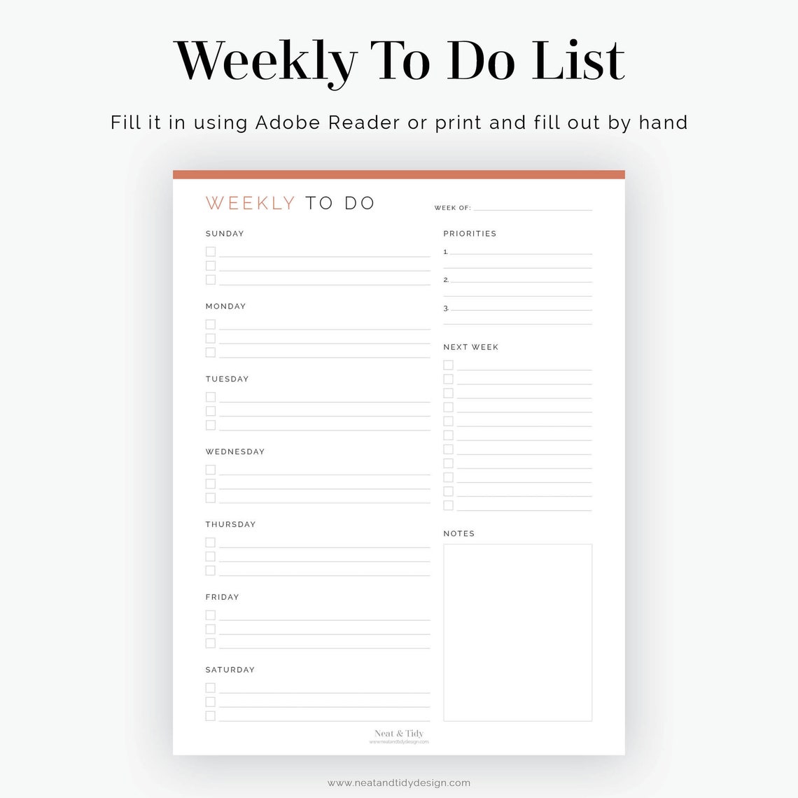 Weekly to Do List V3 Fillable Printable PDF Task Management ...