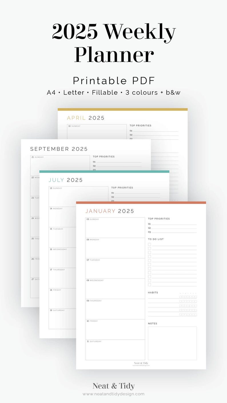 2025 Weekly Dated Planner, Fillable and Printable PDF - 2025 Weekly ...