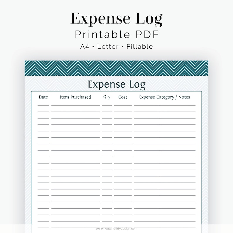 Expense Log - Fillable - Instant Download - Finance Printable PDF - Etsy