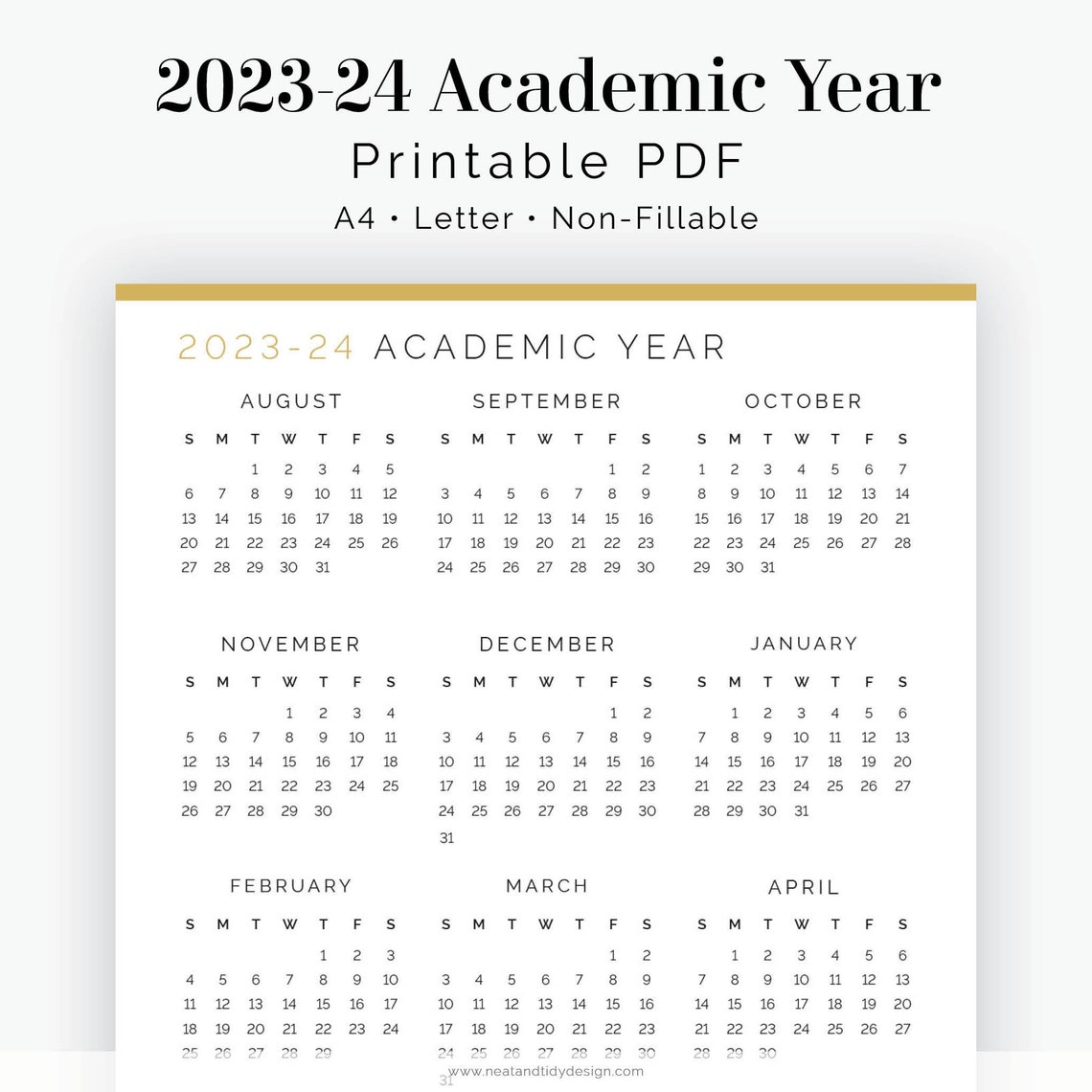 2023-24 Academic Year Overview Printable PDF non-fillable Time ...