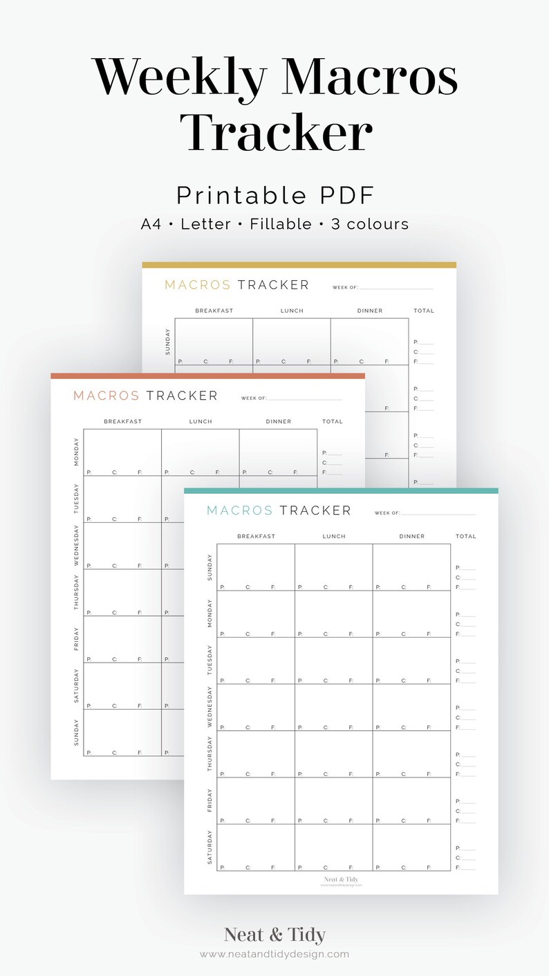 Weekly Macros Tracker - Fillable - Printable PDF - Weekly Food Log - Health & Fitness - Instant ...