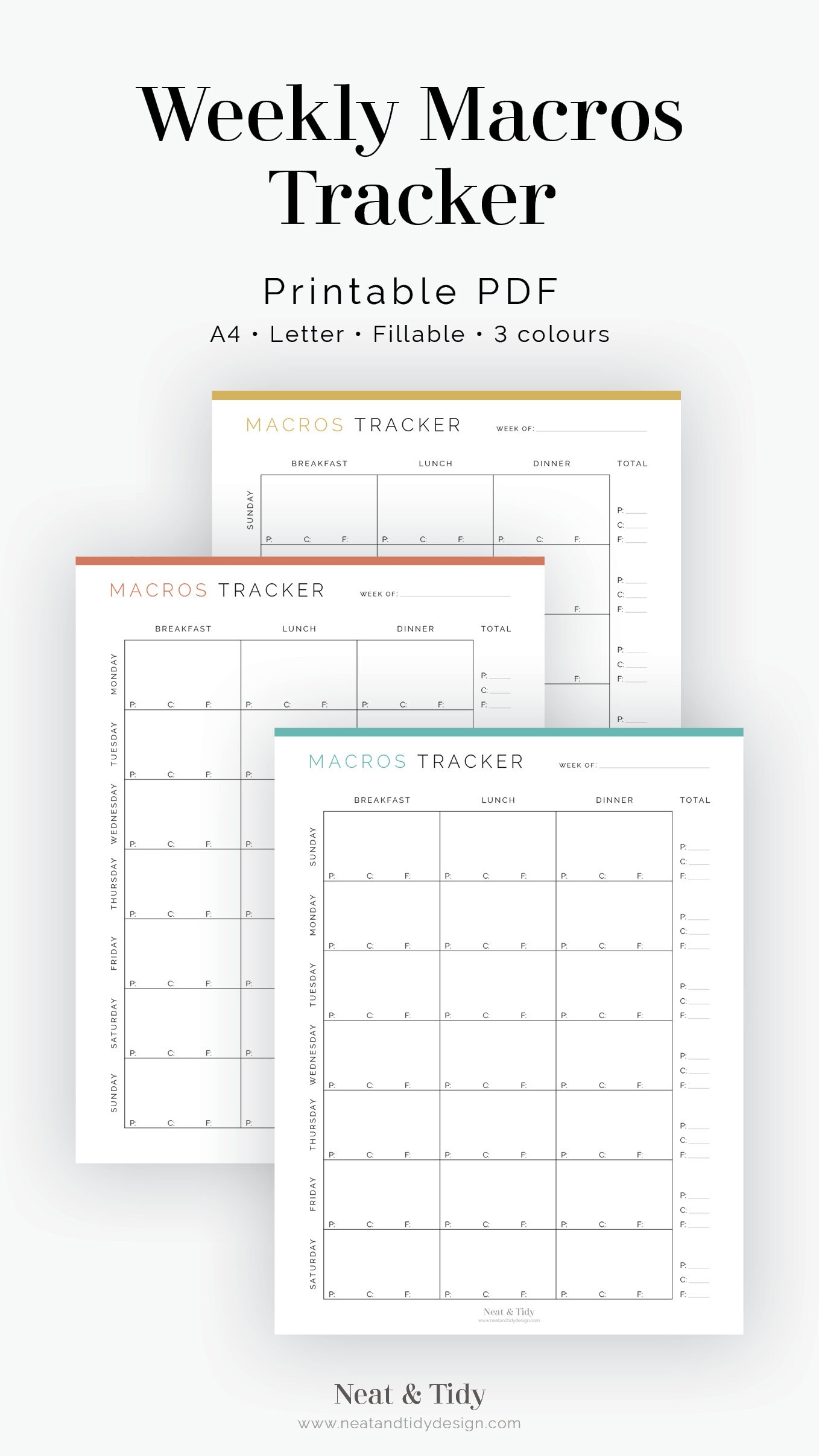 Weekly Macros Tracker - Fillable - Printable PDF - Weekly Food Log - Health & Fitness - Instant ...