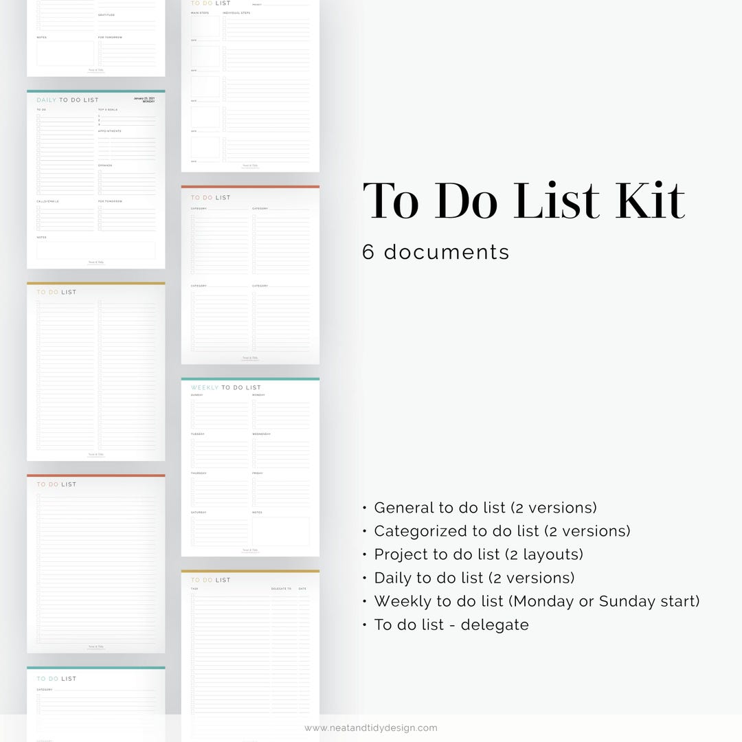 To Do List Bundled Kit (6 Documents) - Fillable - Printable PDF - Task ...