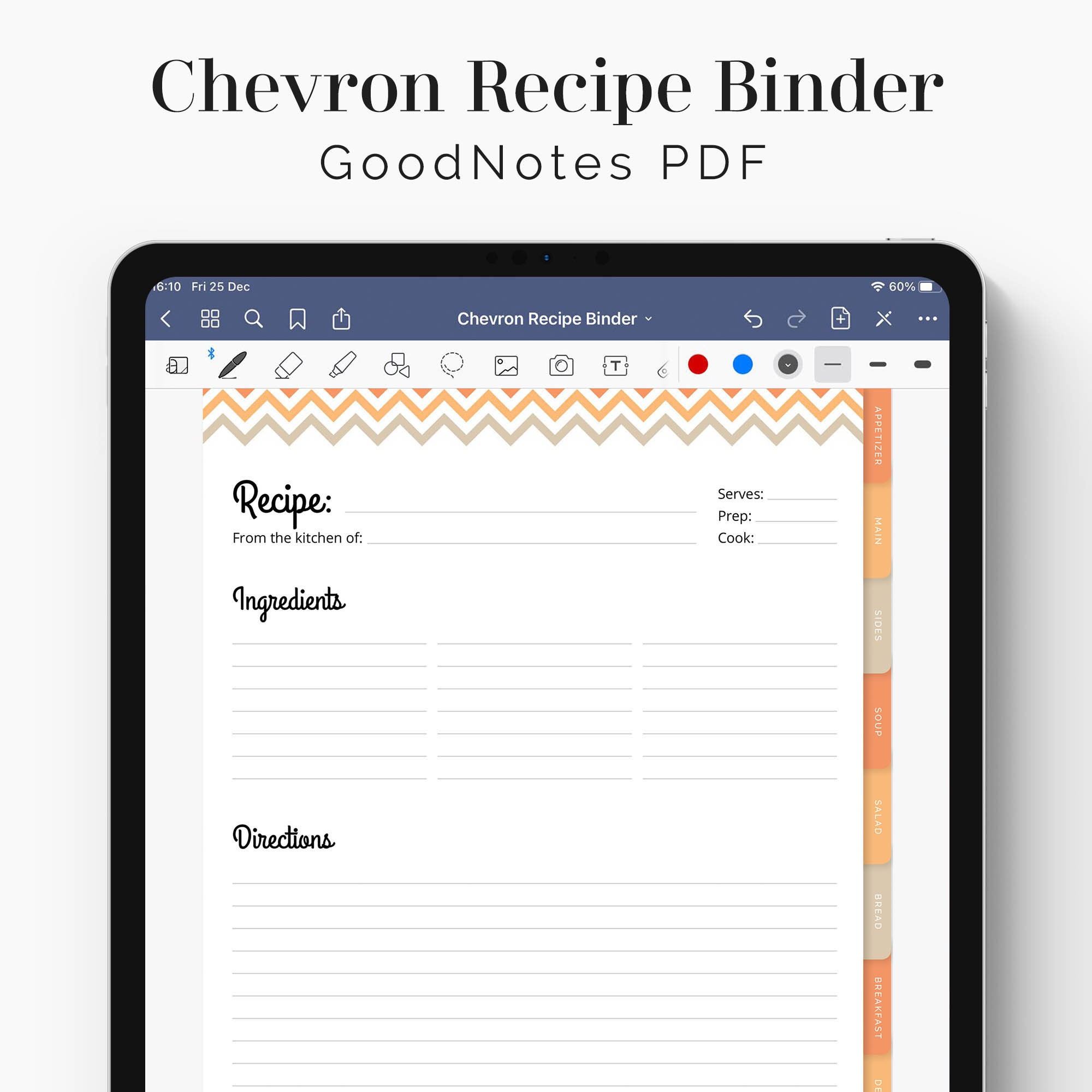 Digital Recipe Binders Colourful Chevron for Goodnotes - Etsy