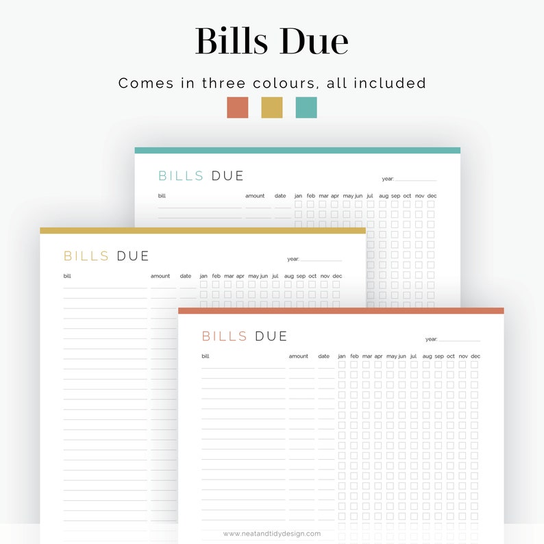 Bills Due Fillable Printable PDF Finance Planner | Etsy