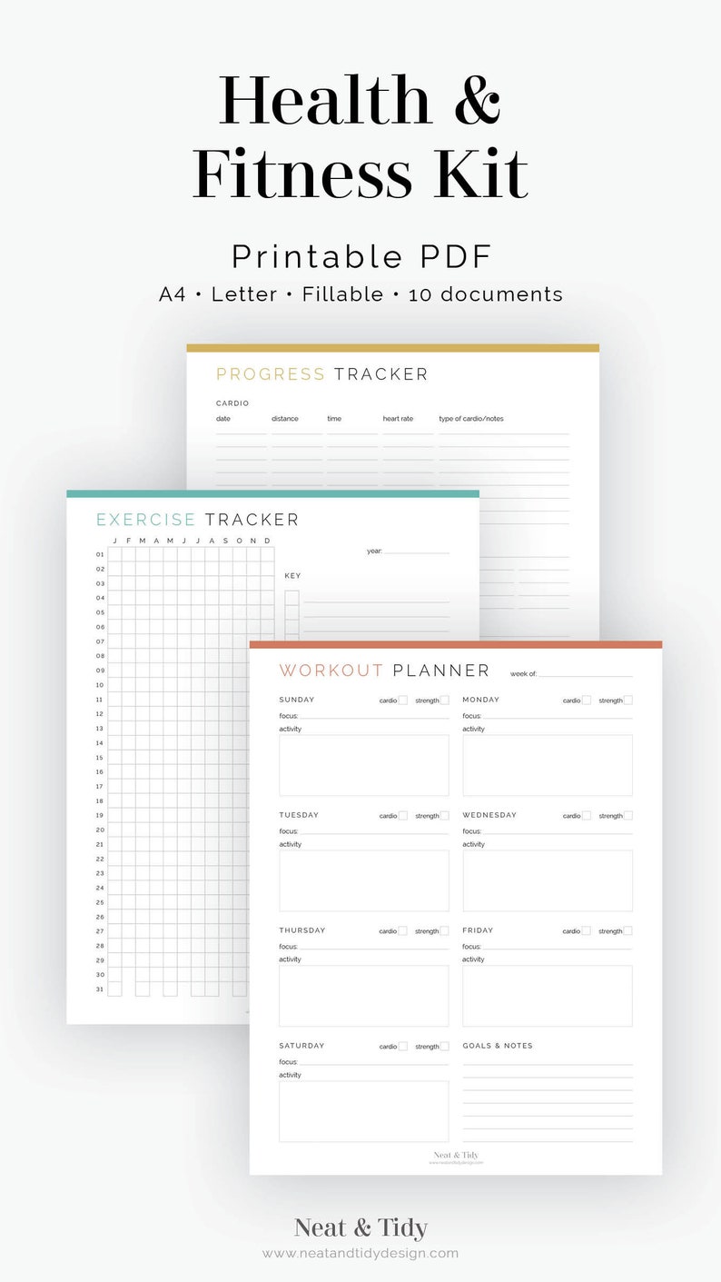 Health & Fitness Kit 10 Documents Fillable Printable PDF - Etsy