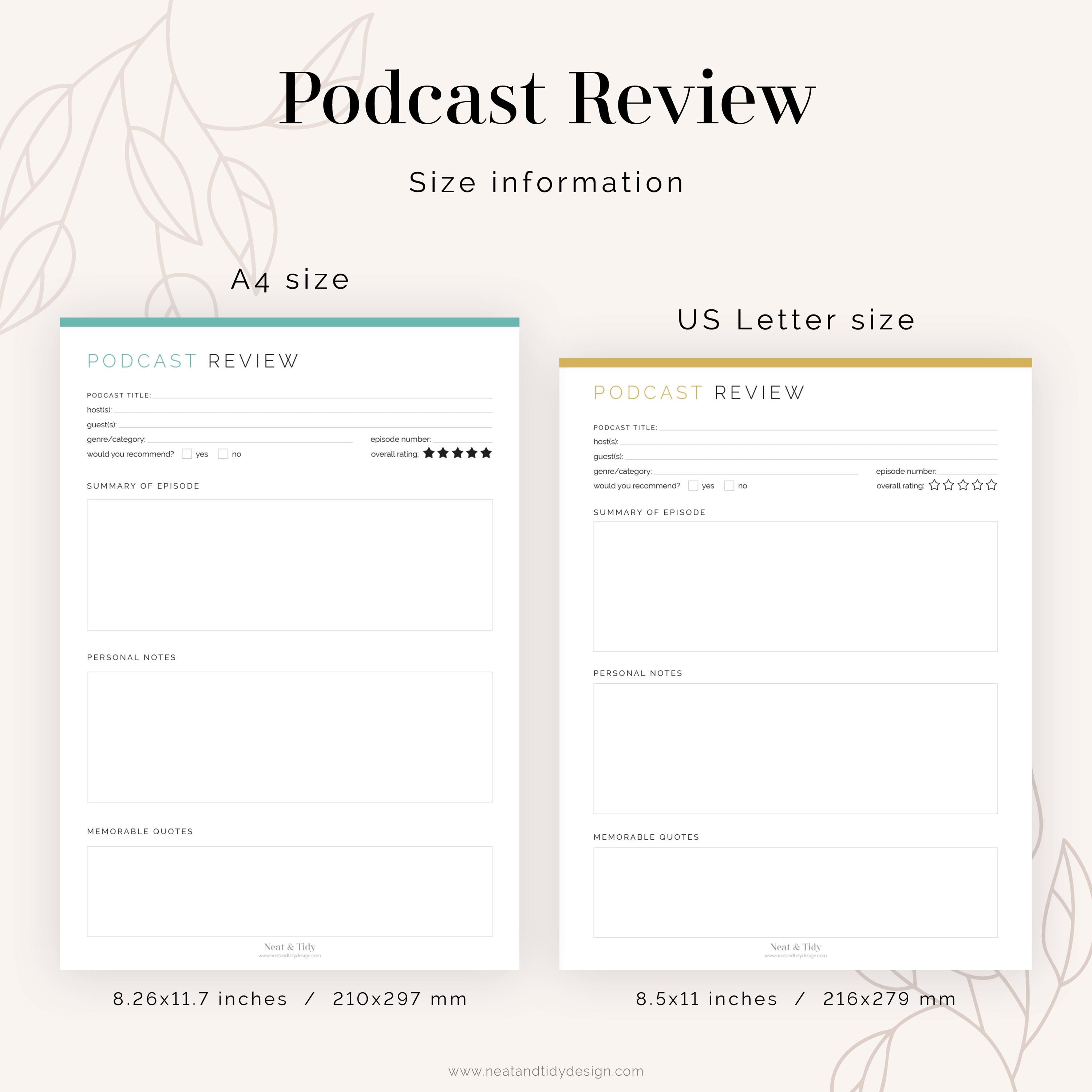 Podcast Review Template | Printable and Fillable Podcast Journal PDF ...