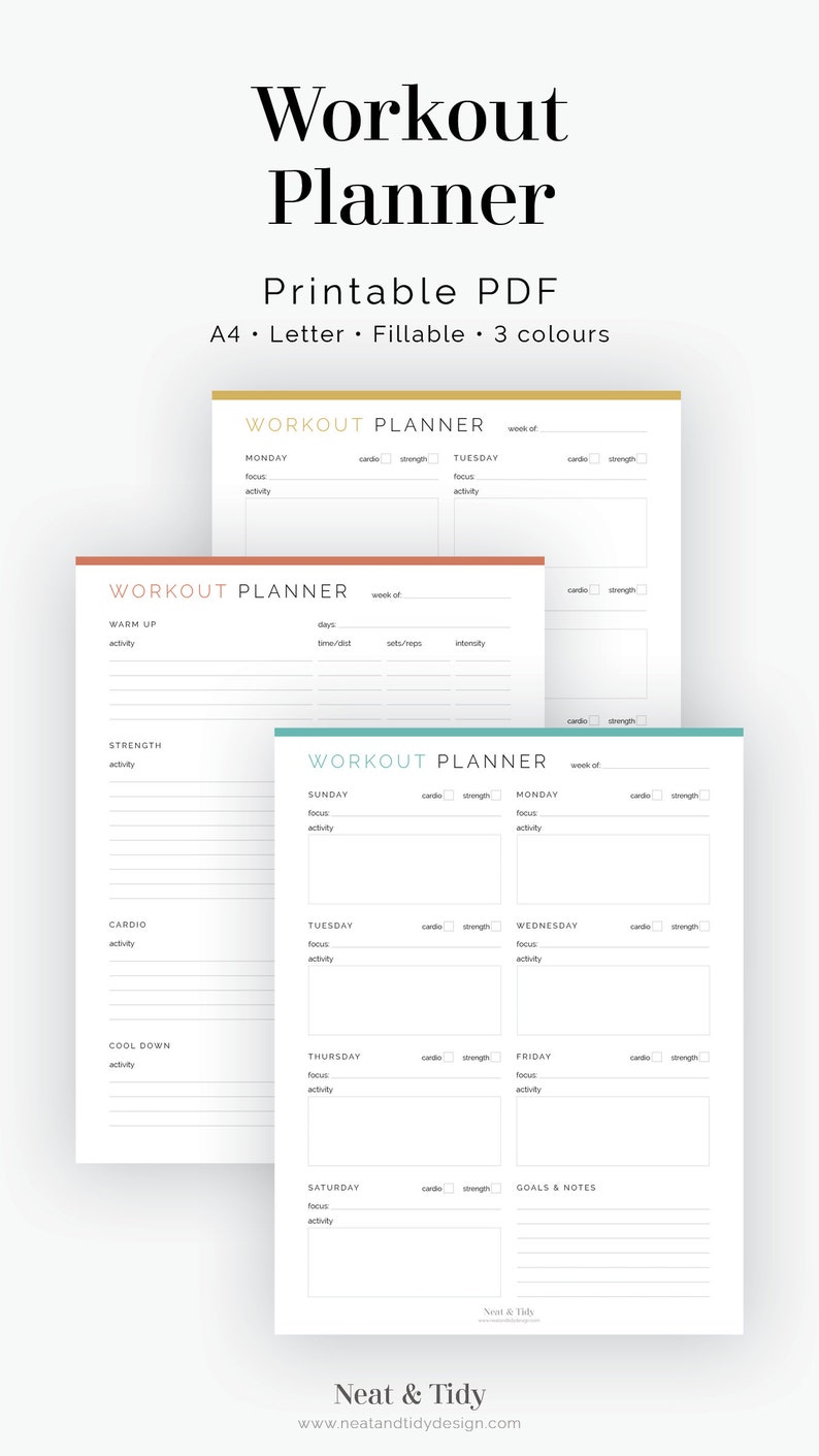 Weekly Workout Planner/tracker - Fillable - Printable PDF - Fitness ...