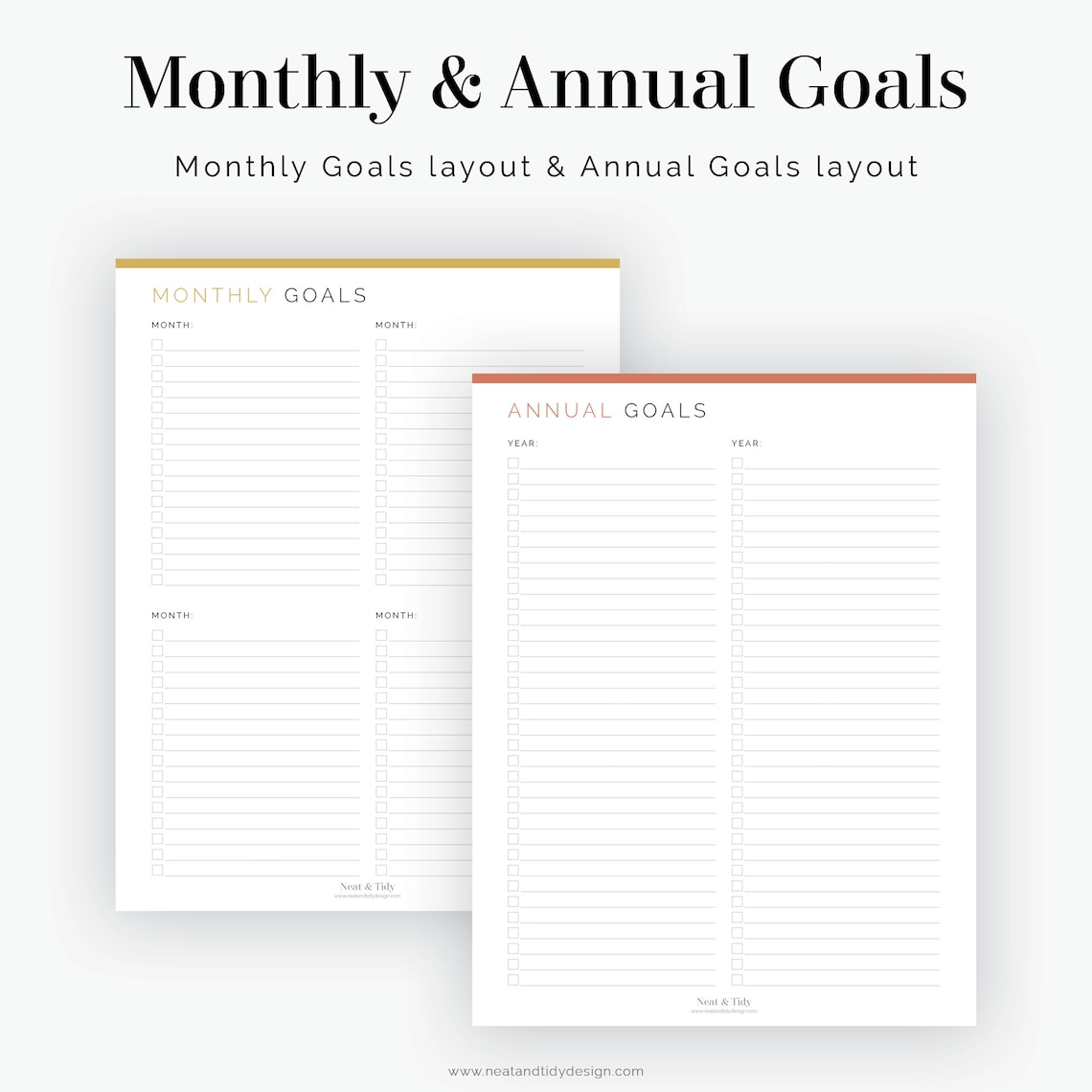 Monthly & Annual Goals Checklists 2 Layouts Fillable Printable PDF New ...