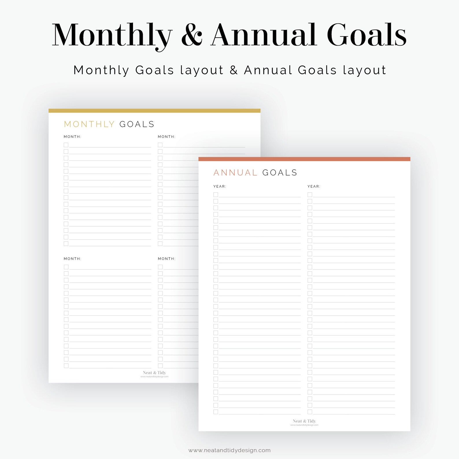 Monthly & Annual Goals Checklists - 2 Layouts - Fillable - Printable ...