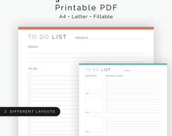 Project Planner 2 Layouts Fillable Printable PDF Task Management ...
