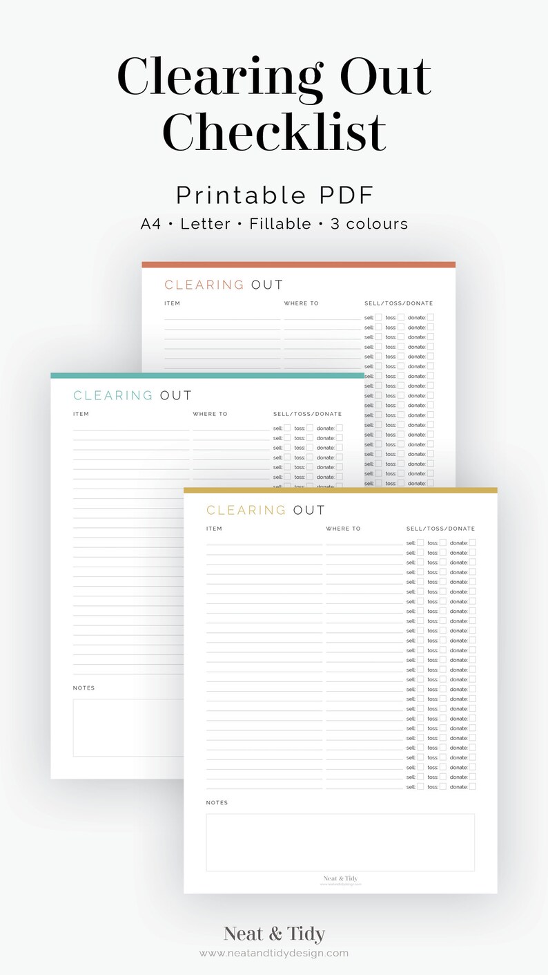 Clearing Out - Fillable - Moving Planner, Household Planner - Printable ...