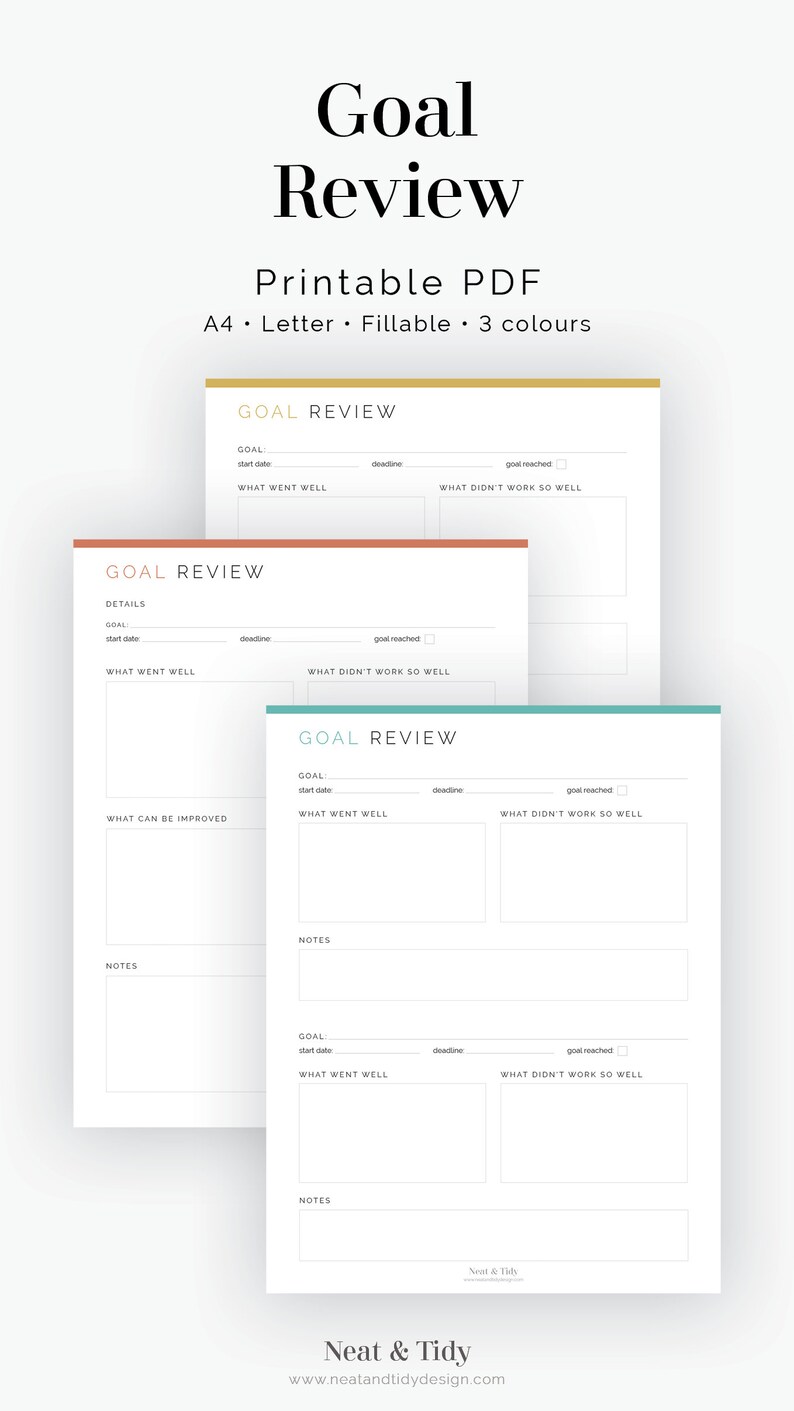 Goal Review 2 Layouts Fillable Printable PDF New Year Resolution, Goal ...