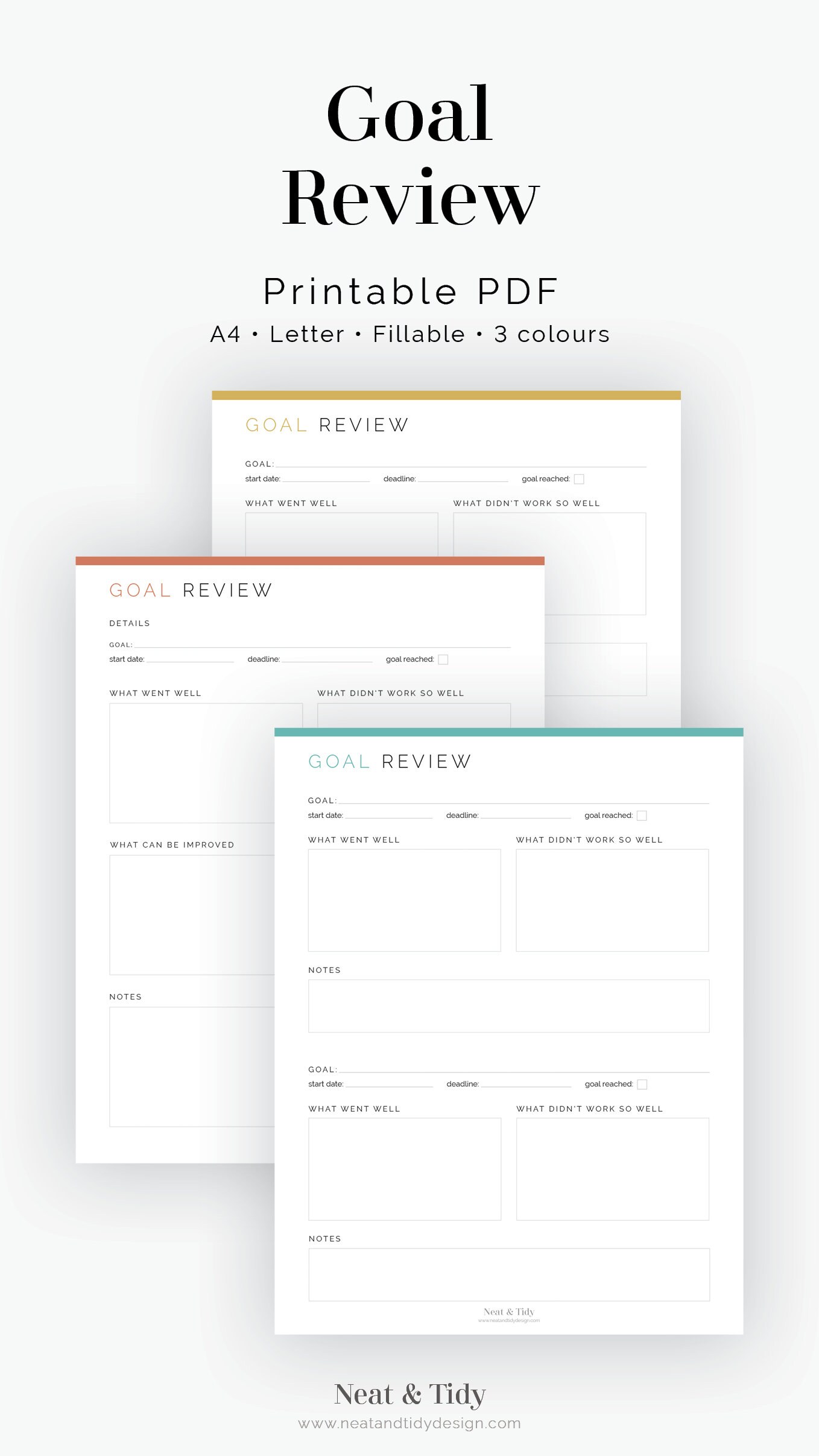 Goal Review 2 Layouts Fillable Printable PDF New Year Resolution, Goal ...