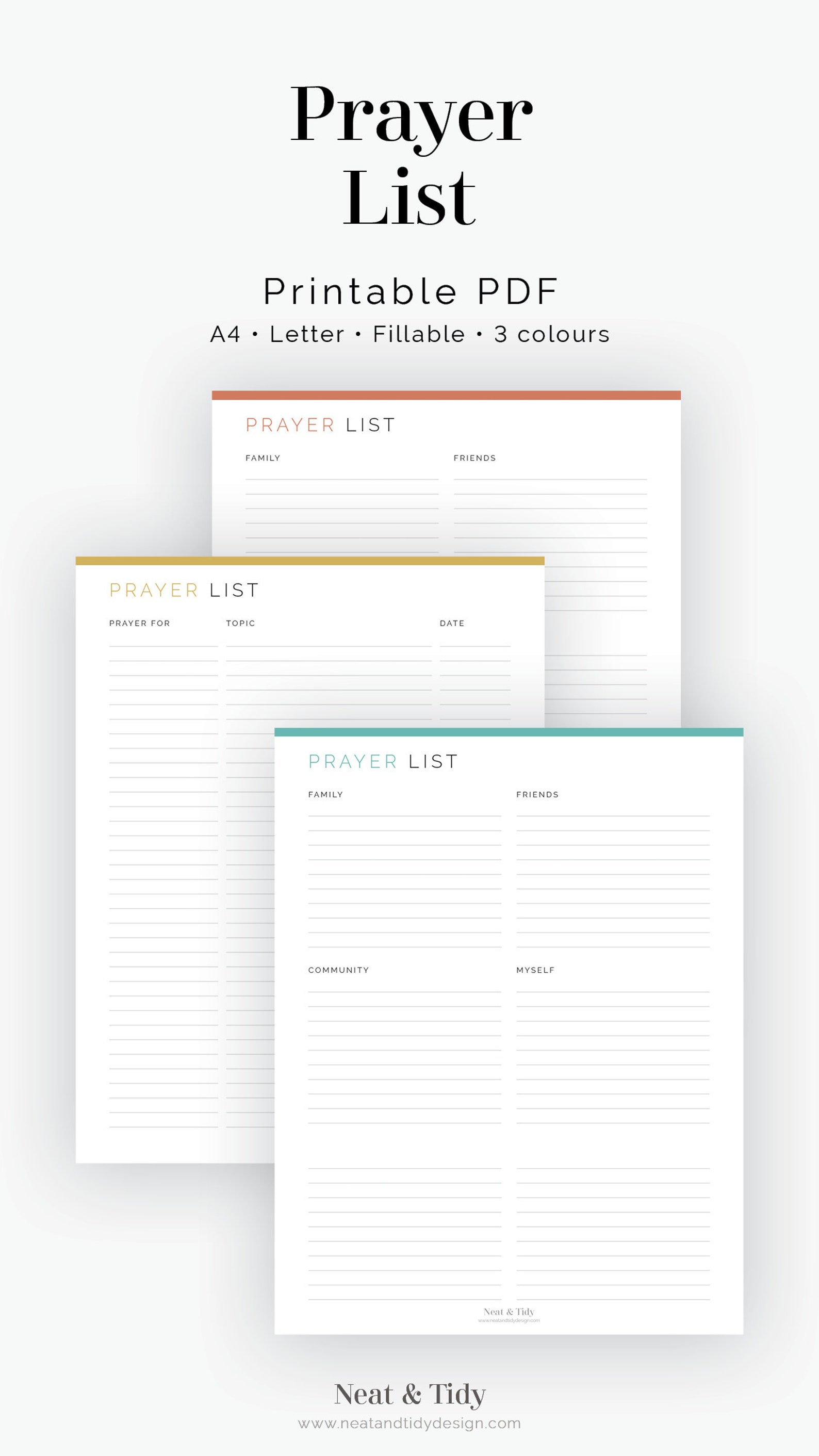 Prayer List (2 Layouts) - Fillable - Printable PDF - Daily Devotional ...