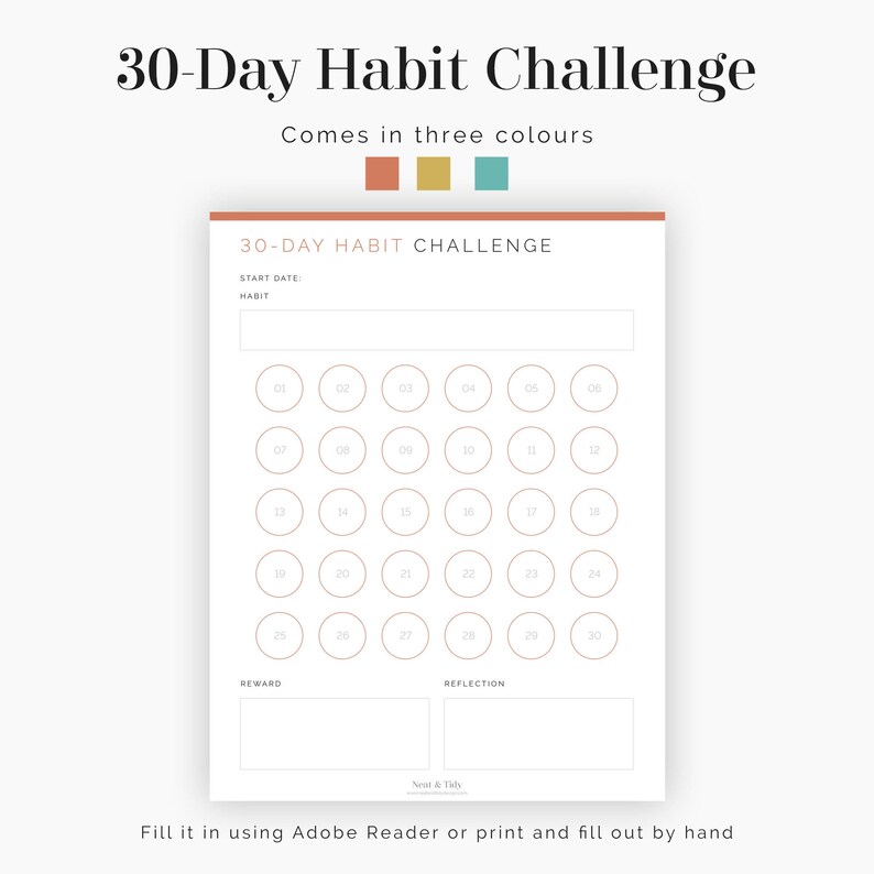 30-Day Habit Challenge Tracker Fillable Printable PDF | Etsy