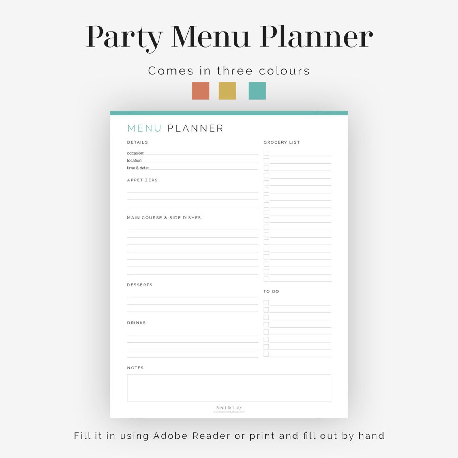 Party Menu Planner - Fillable - Printable PDF - Christmas Planner ...