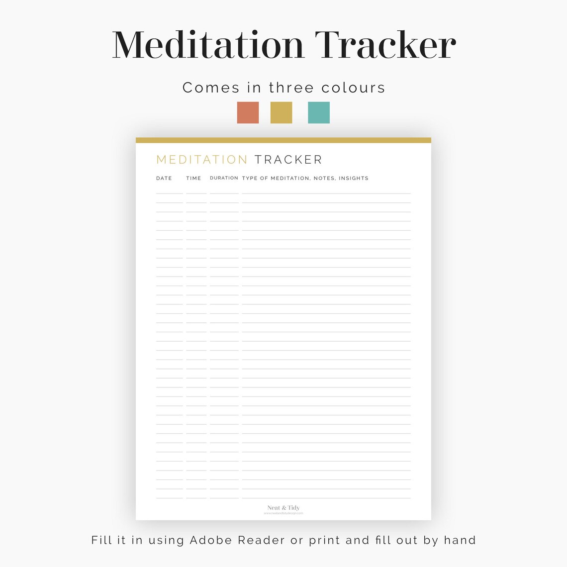 Meditation Tracker - Fillable - Printable PDF - Mental Health Printable ...