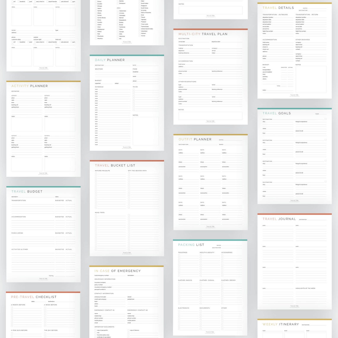 Travel Planner Kit (20 Documents) - Fillable - Printable PDF - Travel ...