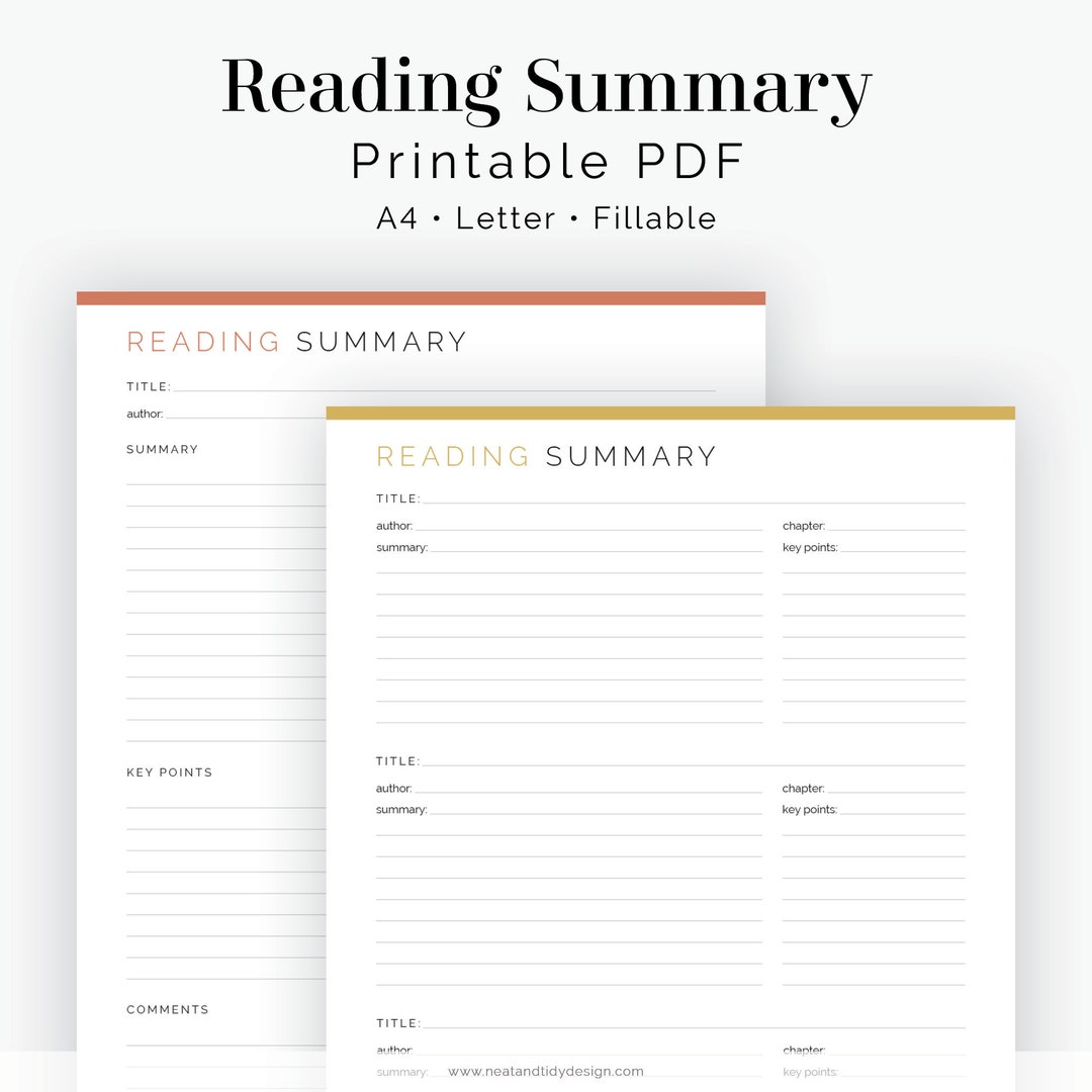 Reading Summary - Fillable - Printable PDF - Student Planner, School ...