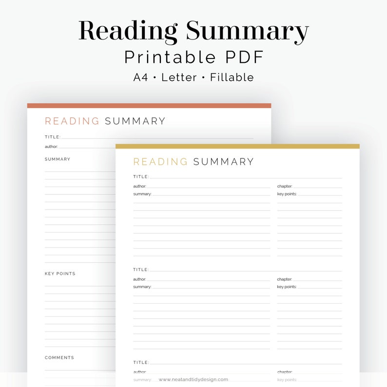 Reading Summary Fillable Printable PDF Student Planner, School ...