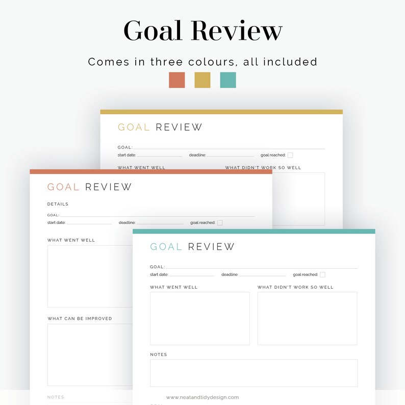 Goal Review 2 Layouts Fillable Printable PDF New Year Resolution, Goal ...