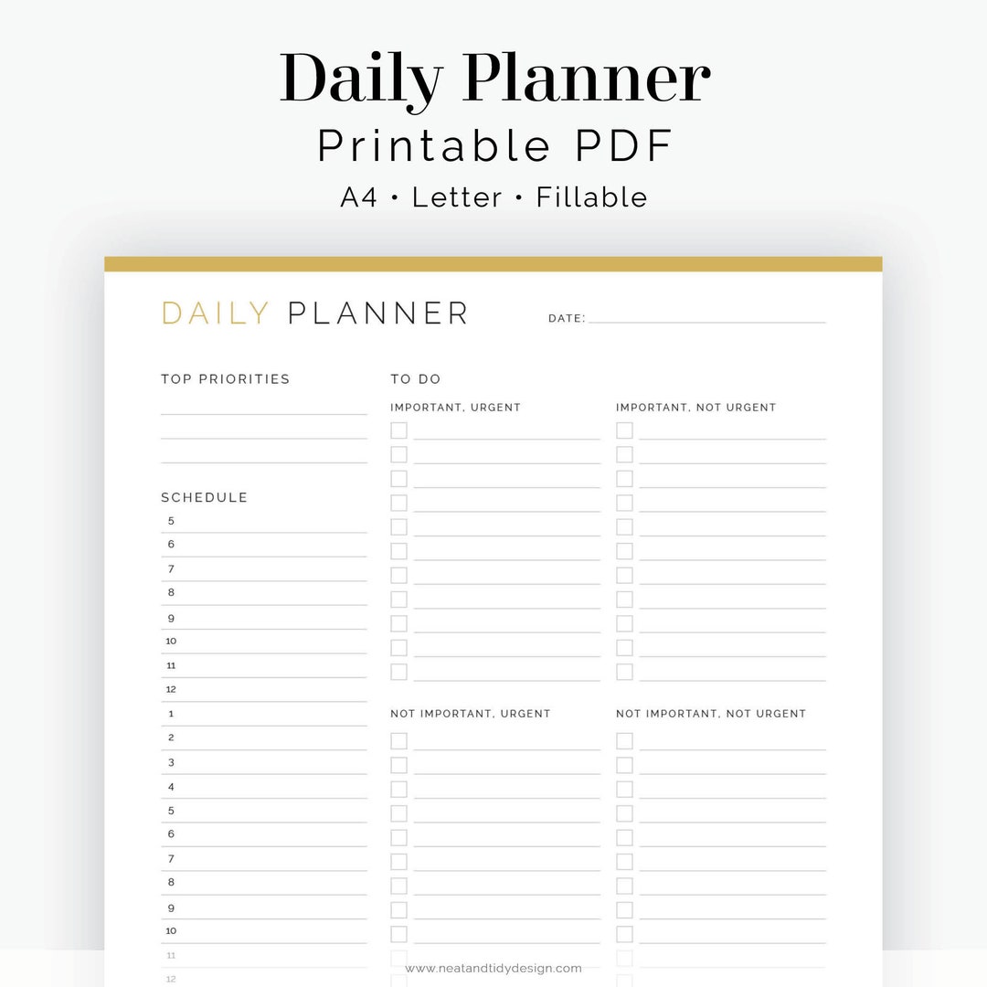 Daily Planner With to Do List Quadrant - Fillable - Printable PDF ...