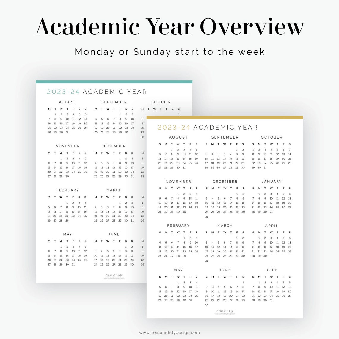 2023-24 Academic Year Overview Printable PDF non-fillable Time ...