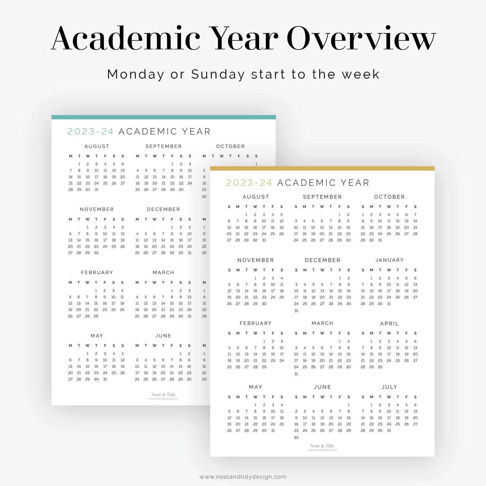 2023-24 Academic Year Overview Printable PDF non-fillable Time ...