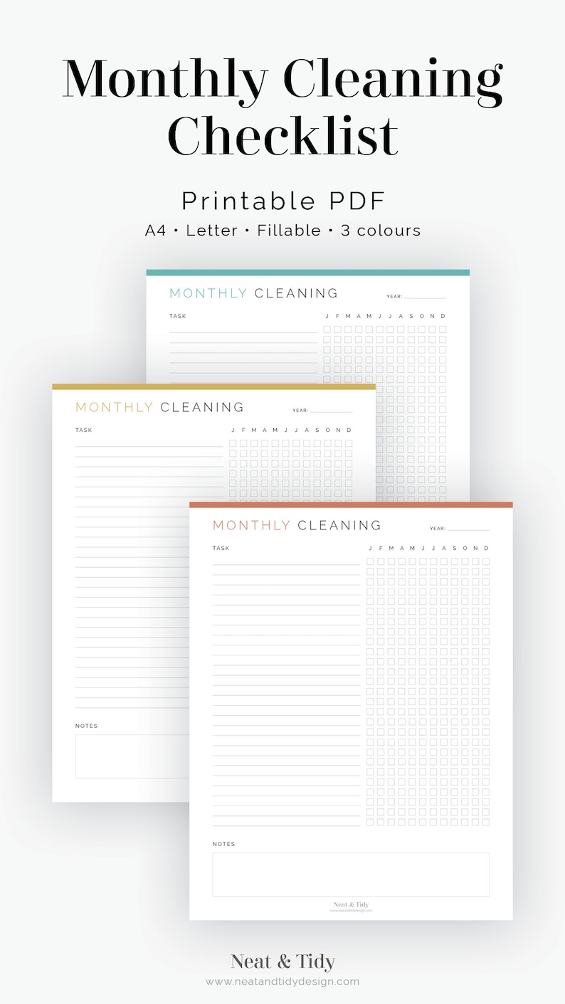 Monthly Cleaning Checklist Fillable Printable PDF - Etsy