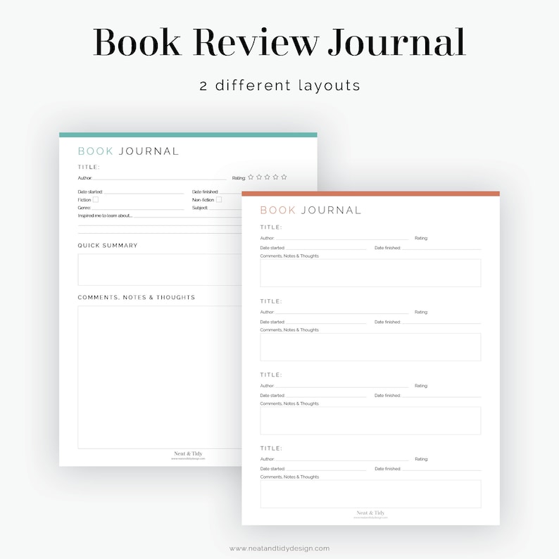 Book Review Journal Book Log Fillable Printable PDF - Etsy