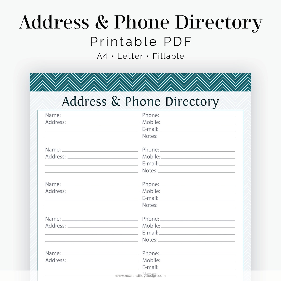 Address & Phone Directory Chevron - Fillable - Printable PDF - Instant ...