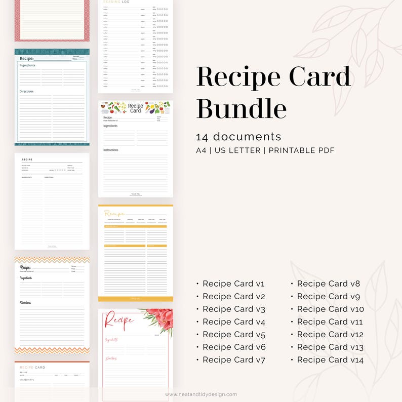 Recipe Card Bundle (14 Documents) - Fillable PDF, Printable PDF ...
