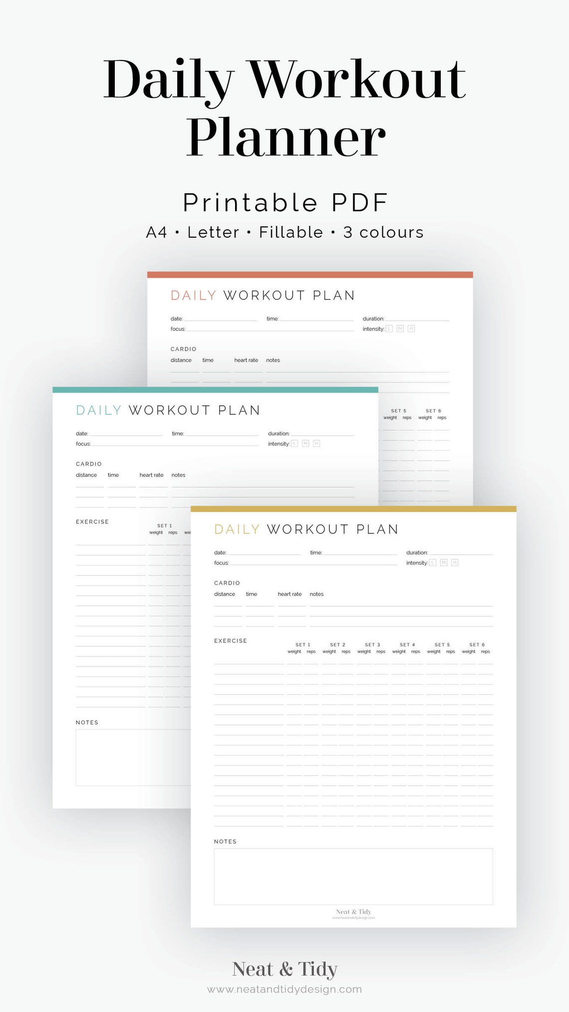 Daily Workout Planner/tracker Fillable Printable PDF - Etsy