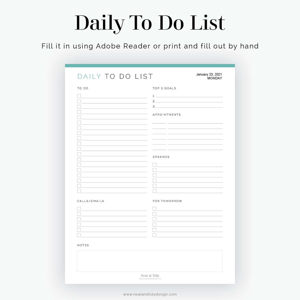 Daily to Do List 2 Versions Fillable Printable PDF - Etsy